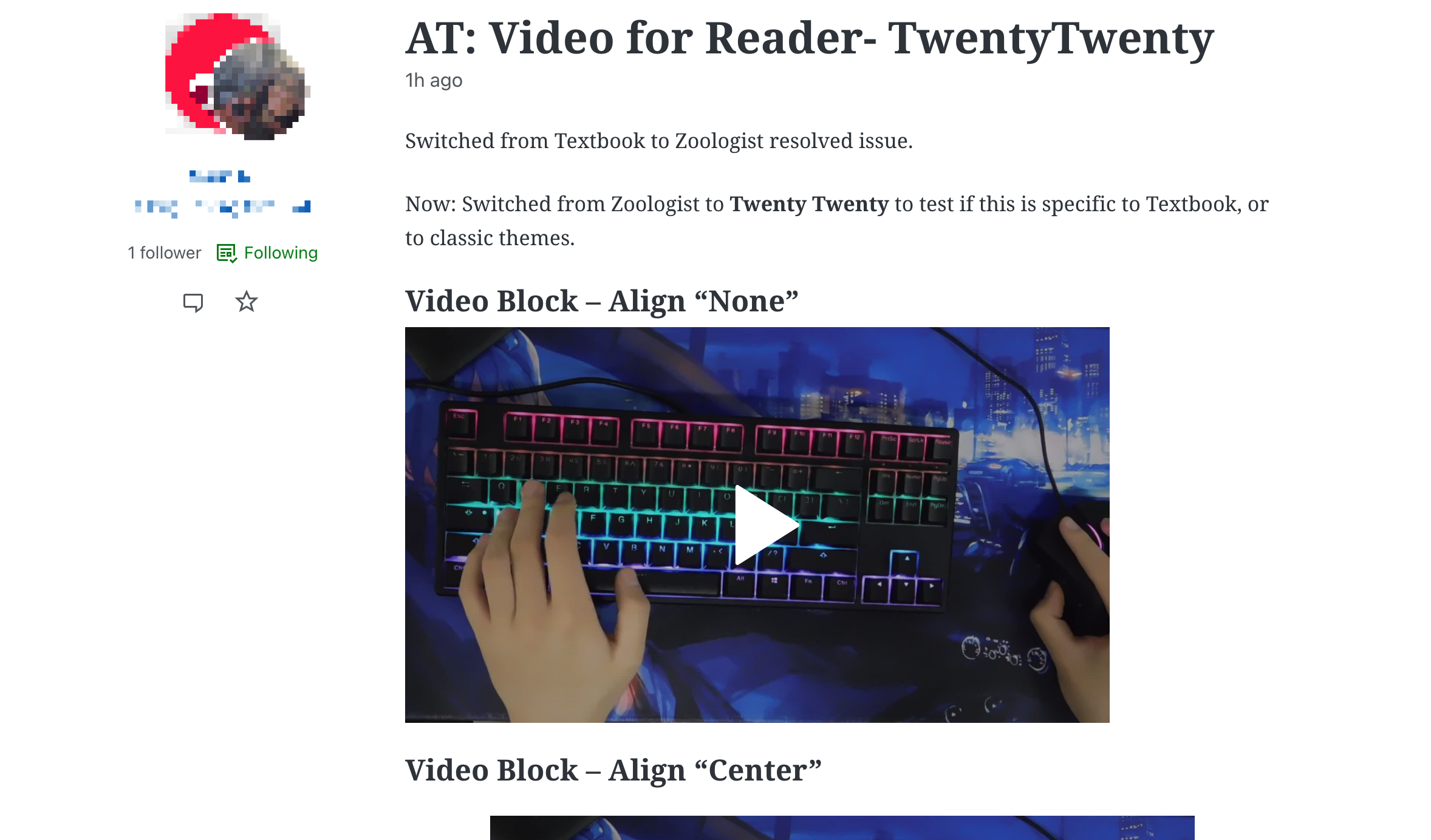 [Theme] Textbook - In Reader, video block looks zoomed-in · Issue #6803 · Automattic/themes · GitHub