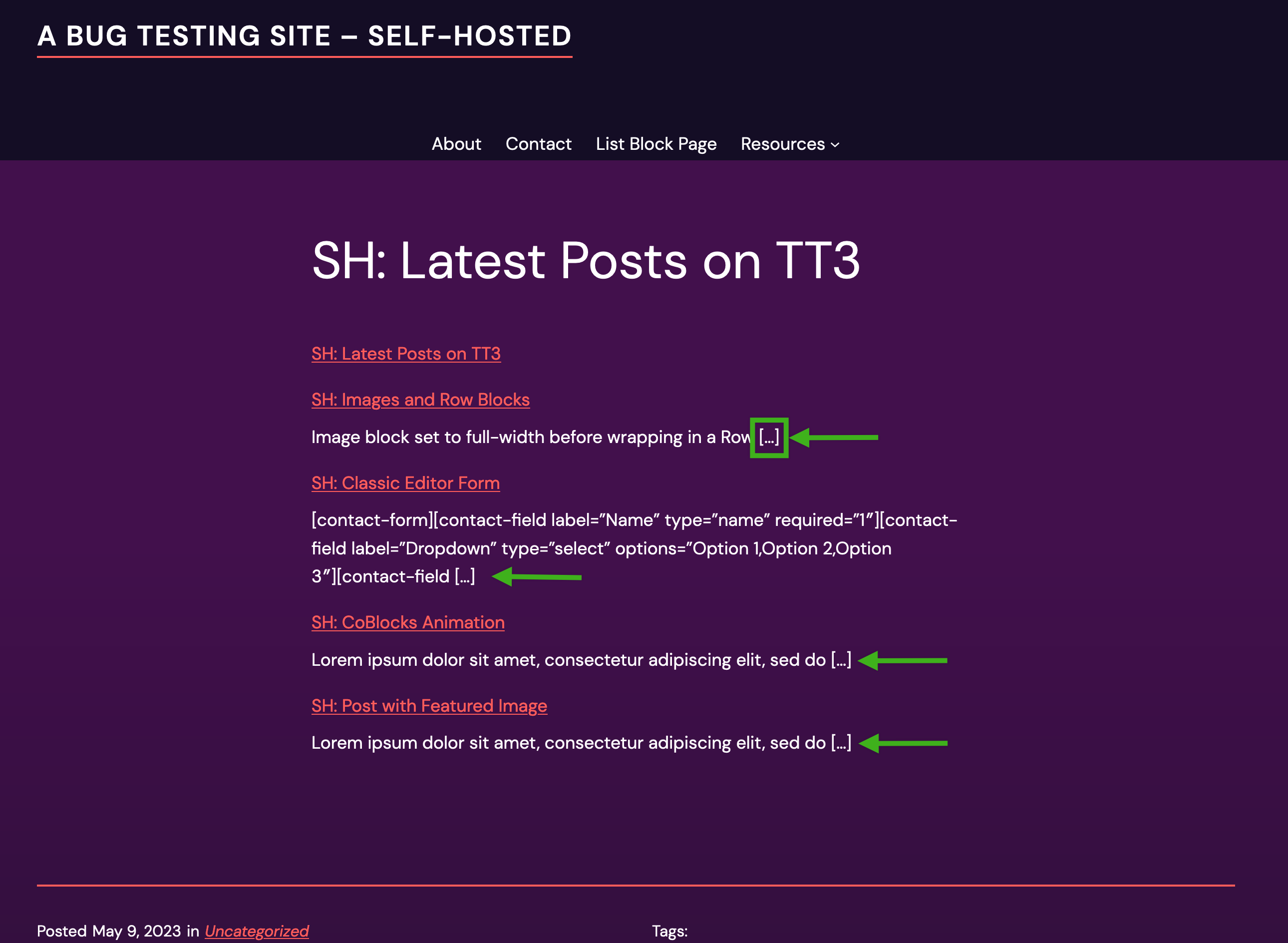 [block] Latest Posts Excerpt Read More Link Replaced With Unlinked Bracketed Elipsis On Live