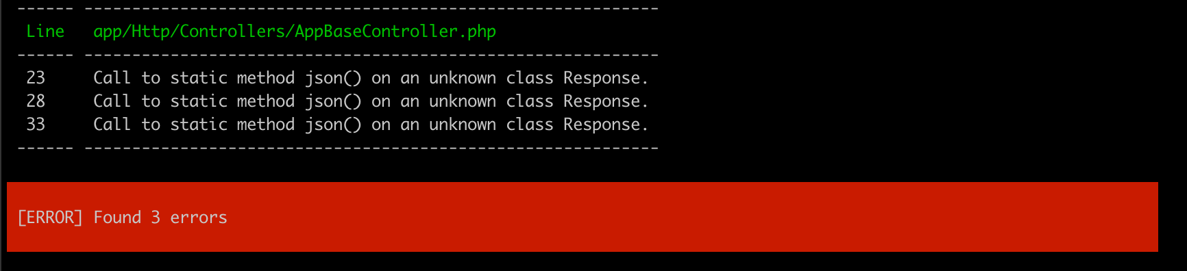 Enhancement Use Illuminateresponse Instead Of Use Response Because Phpstan Throws