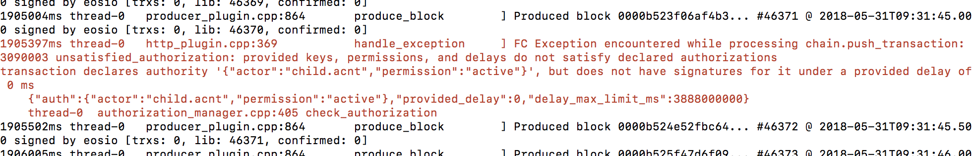 FC Exception encountered while processing chain.push_transaction: 3090003 unsatisfied ...