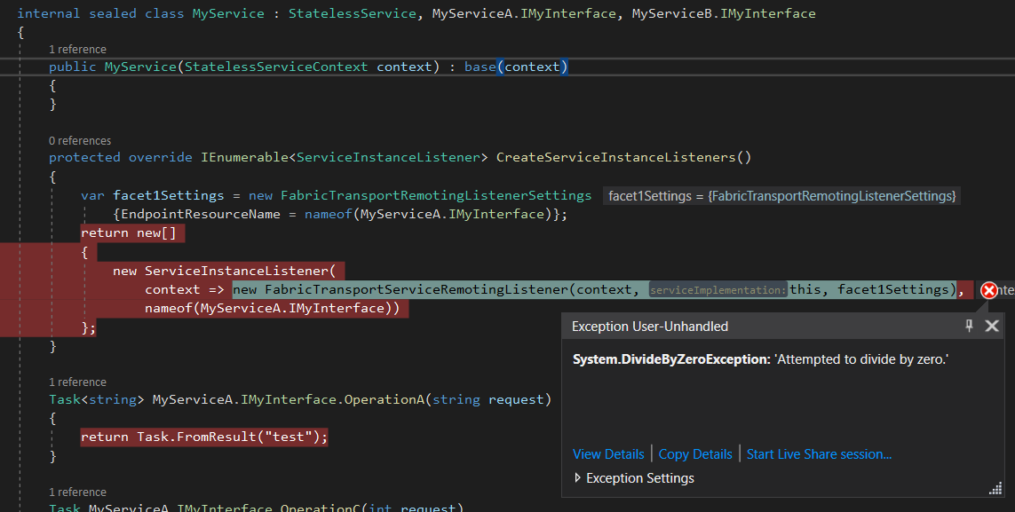 Multiple IService implementations causing 'System.DivideByZeroException' in ...