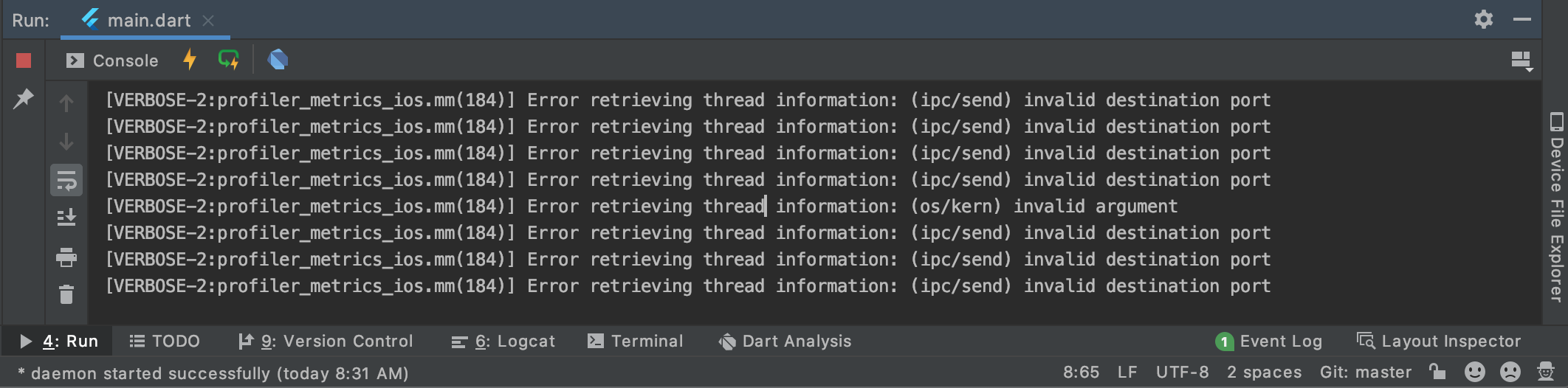 [profiler] Mach thread_info kernel call fails while trying to mach_msg ...