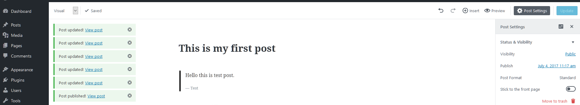 Post Updated message is showing multiple times · Issue #1697 · WordPress/gutenberg · GitHub