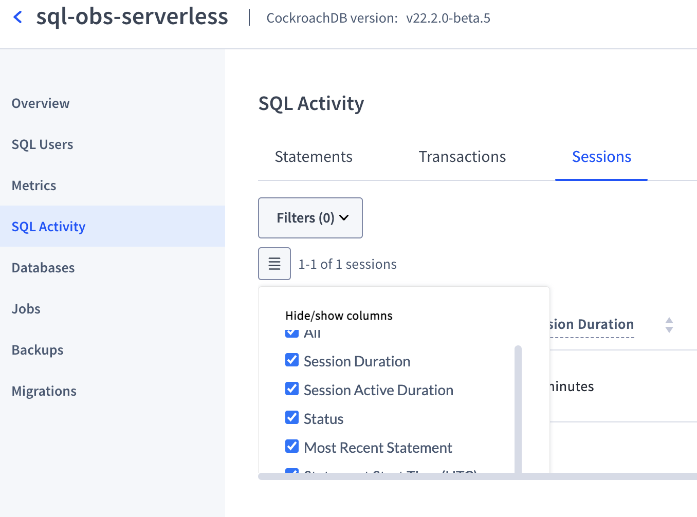 ui: column picker/filter cut off on Sessions Overview page · Issue #91202 · cockroachdb ...