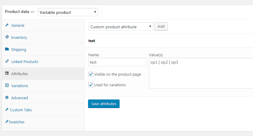Only variations with assigned attributes displaying ("Any [attribute ...
