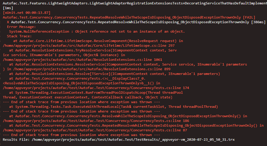 [bug Maybe ] Concurrency Test Failing Sporadically · Issue 1175 · Autofac Autofac · Github