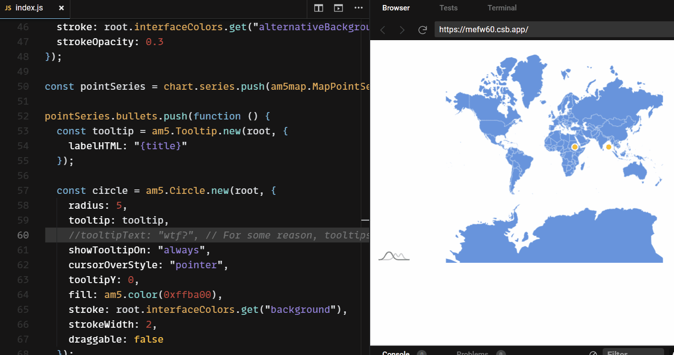 Issue Observing Strange Behavior With Tooltip Instances On Circles On Mappointseries In 