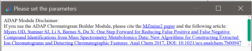 Reference in ADAP chromatogram builder is inactive · Issue #777 · mzmine/mzmine · GitHub