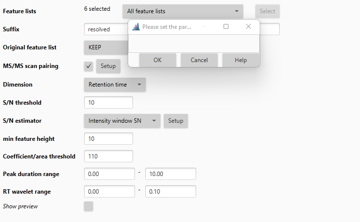Empty dialog window in ADAP resolver · Issue #898 · mzmine/mzmine · GitHub