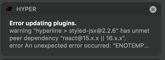 No Hyper commands work, and Neither does updating plugins · Issue #3228 · vercel/hyper · GitHub