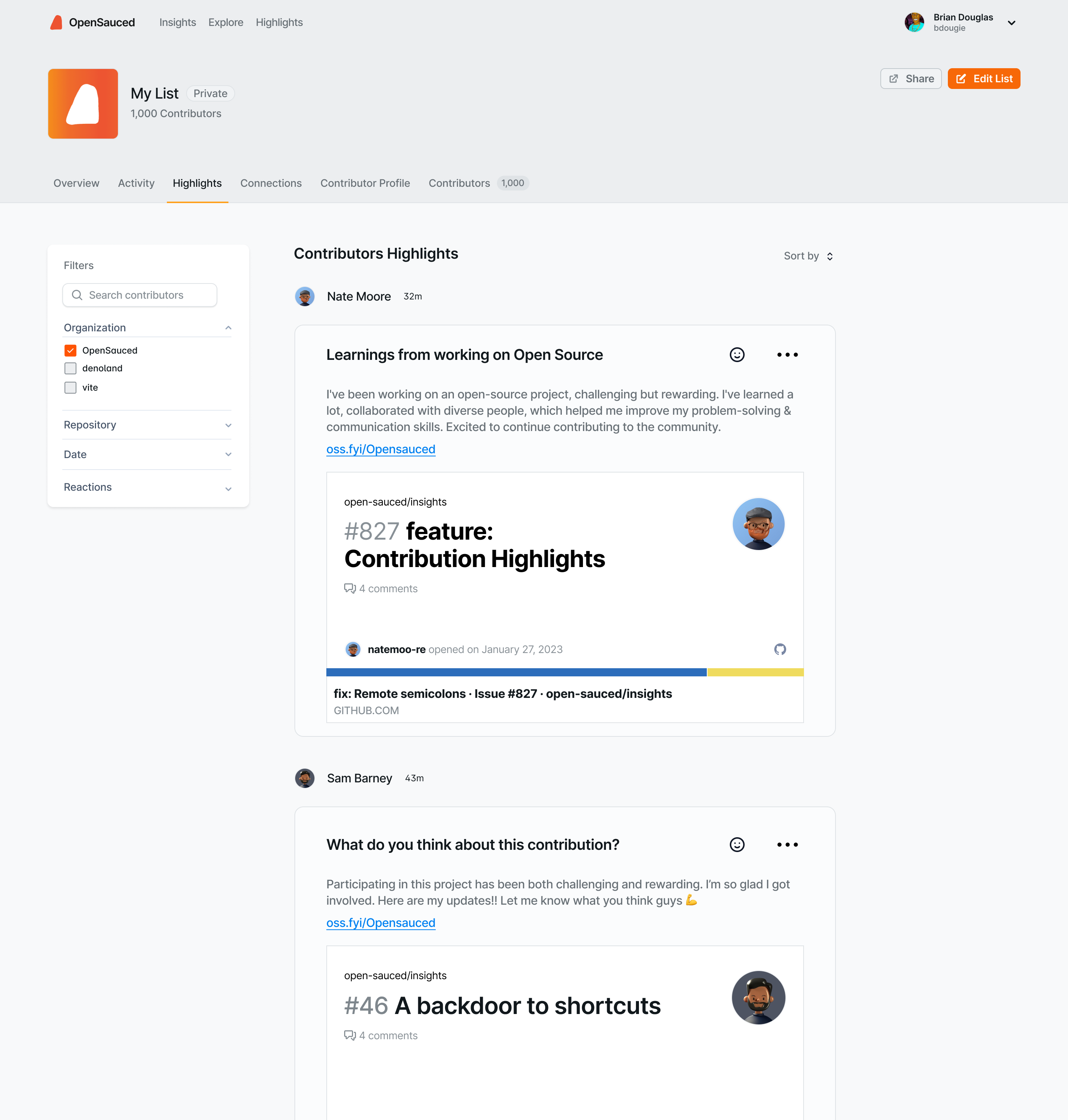 Tracking Lists Feature · Issue 1598 · Open Sauced App · Github