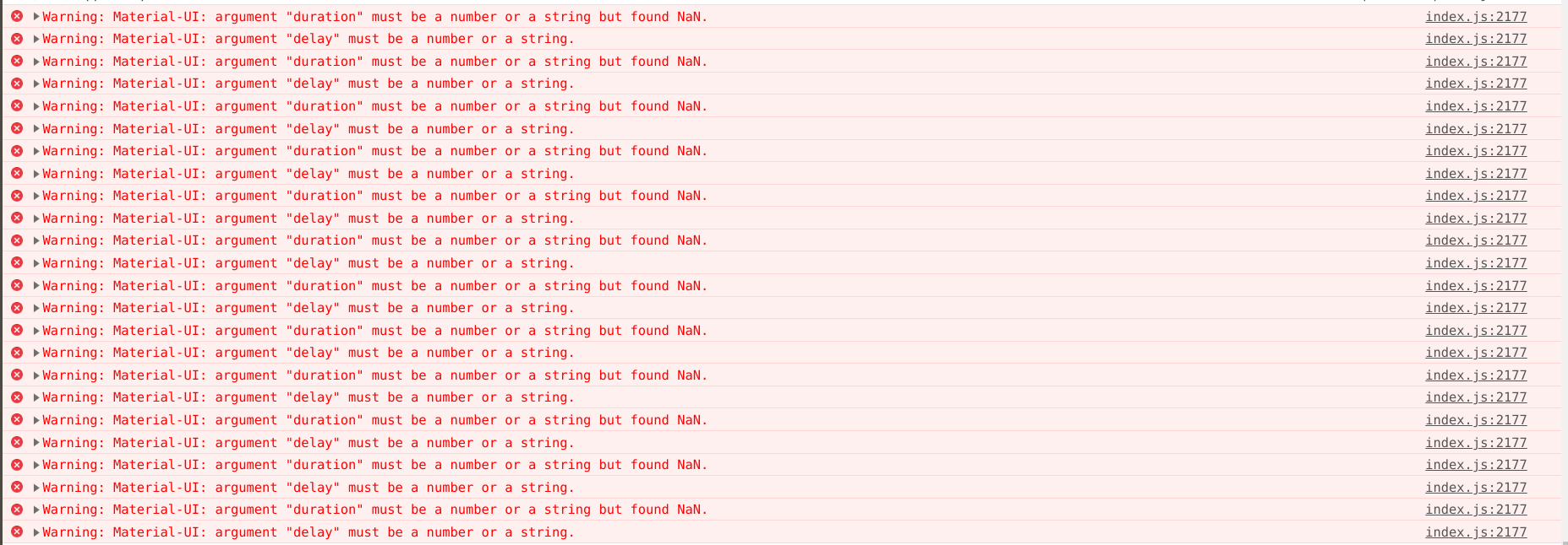 Grow Warning Material Ui Argument Durationdelay Must Be A Number Or A String But Found Nan