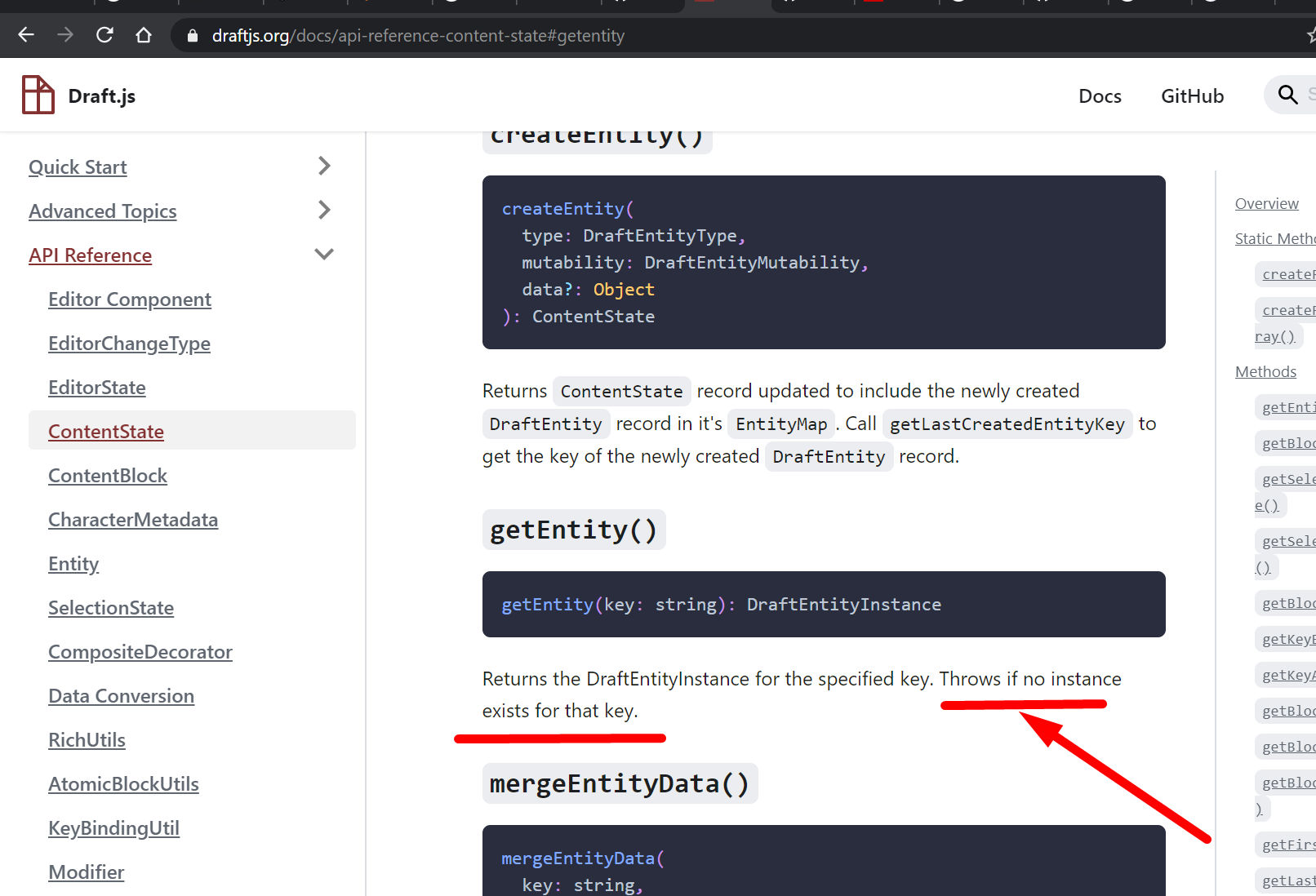 [Question] Why Draft.js uses throws? try...catch pattern to handle situation when entity by key ...