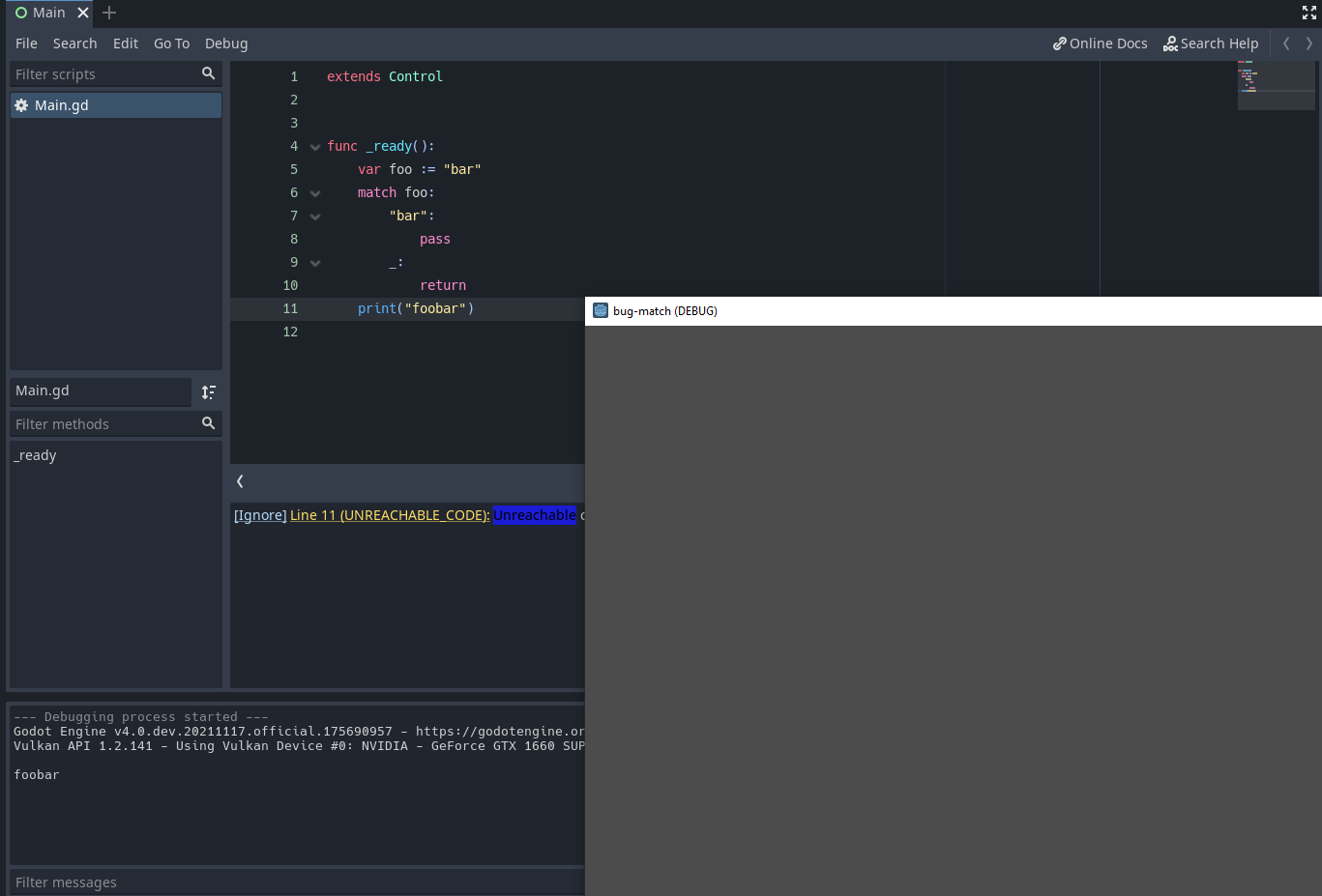 Gdscript 2 0 Wrong Unreachable Code After Return In Match · Issue 55154 · Godotengine Godot