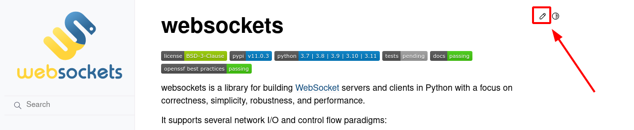 Edit Button On Documentation Is Broken · Issue 1365 · Python Websockets Websockets · Github