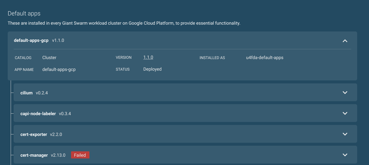Display cluster app status in collapsed view · Issue #1266 · giantswarm/roadmap · GitHub