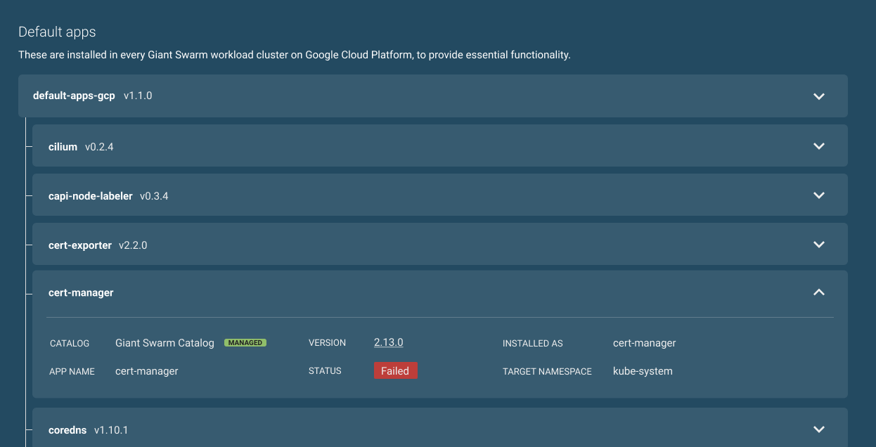 Display cluster app status in collapsed view · Issue #1266 · giantswarm/roadmap · GitHub