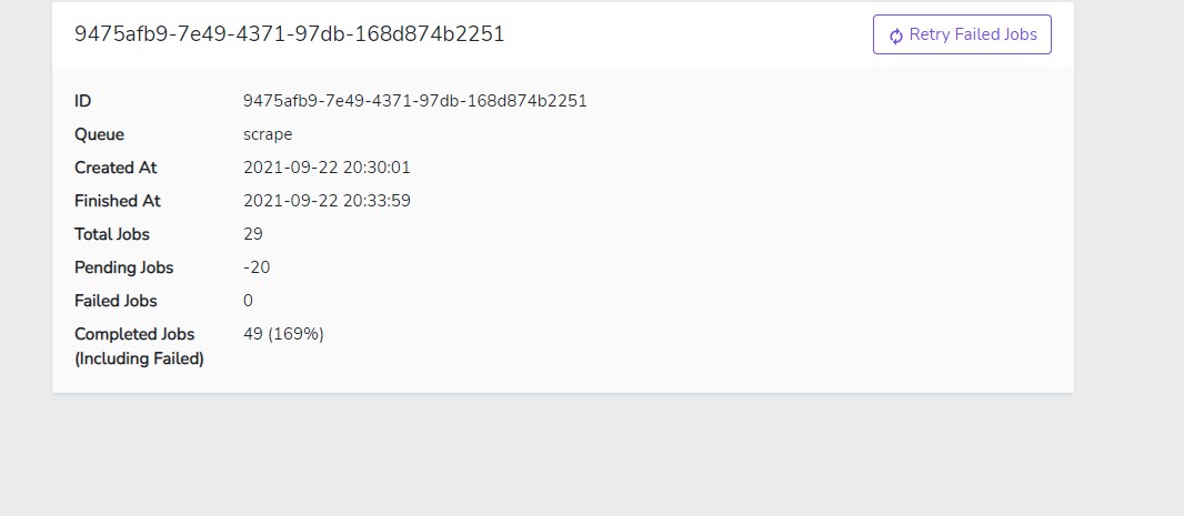 Some batches does not have "finished" badge when actually finished, have "-1" pending jobs and ...