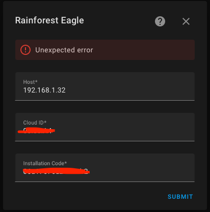 Unexpected error with Rainforest Automation legacy Eagle RFA-Z109 · Issue #75747 · home ...