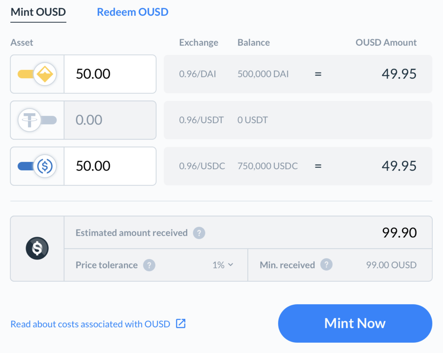 Costs Disclaimer in Mint Experience · Issue #551 · OriginProtocol/origin-dollar · GitHub