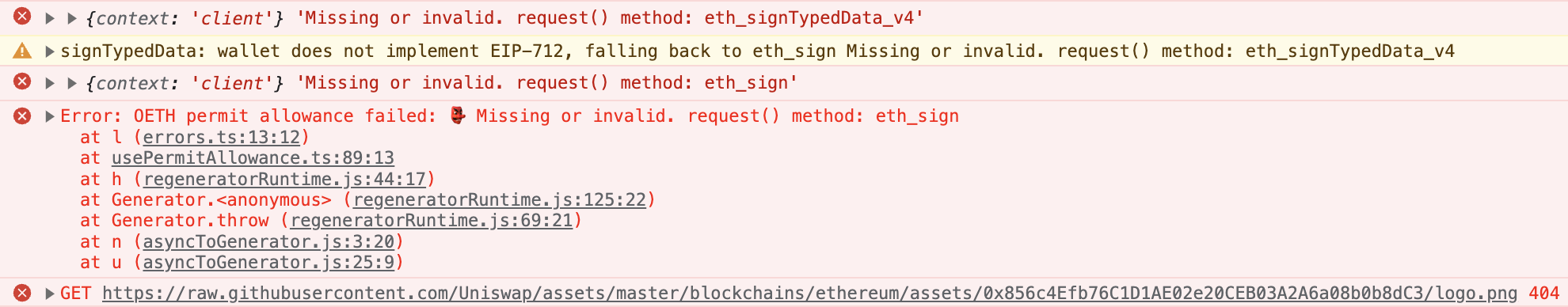 Missing or invalid. request() method: eth_sign · Issue #7086 · Uniswap/interface · GitHub
