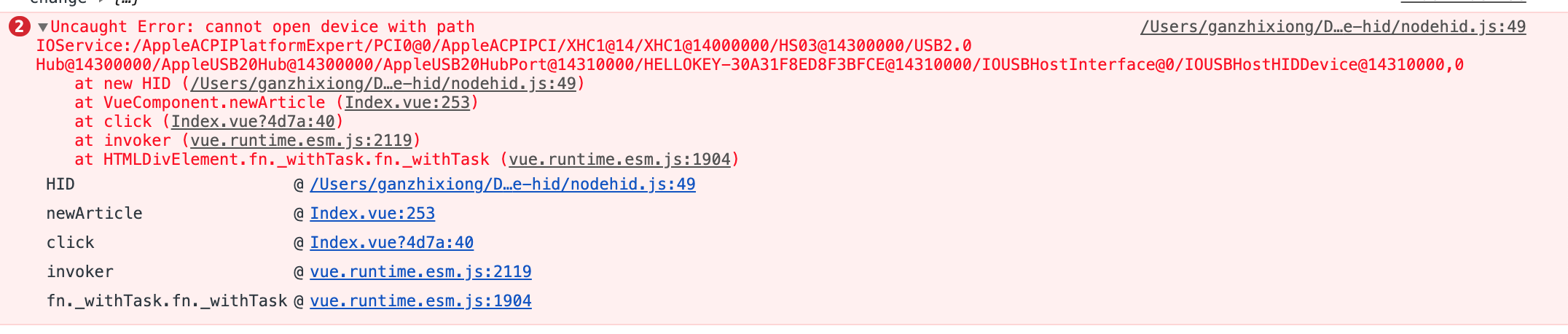 Uncaught Error: cannot open device with path · Issue #341 · node-hid/node-hid · GitHub