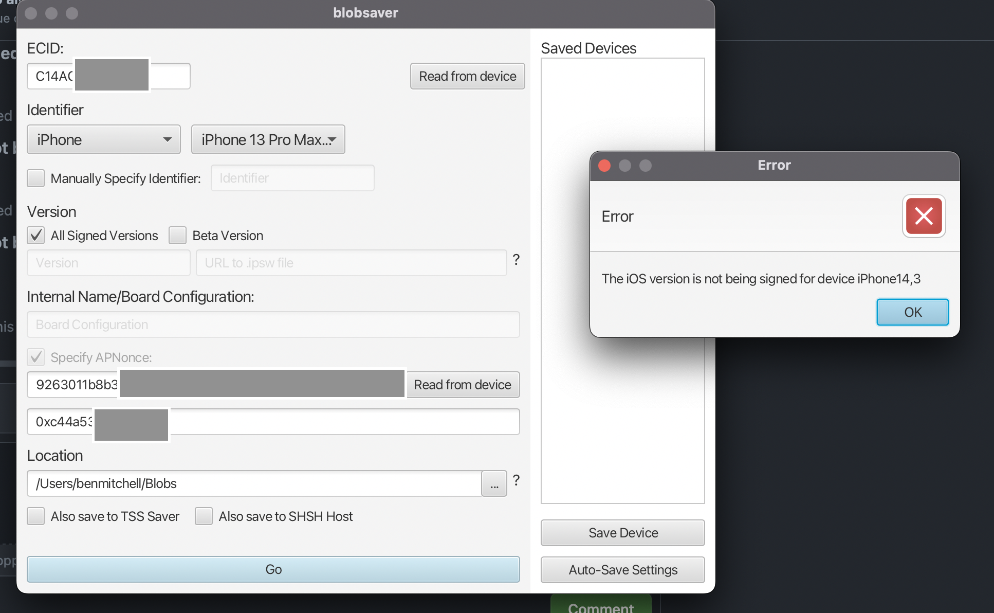 Change TSSChecker to allow iOS 15 to be saved · Issue #342 · airsquared/blobsaver · GitHub