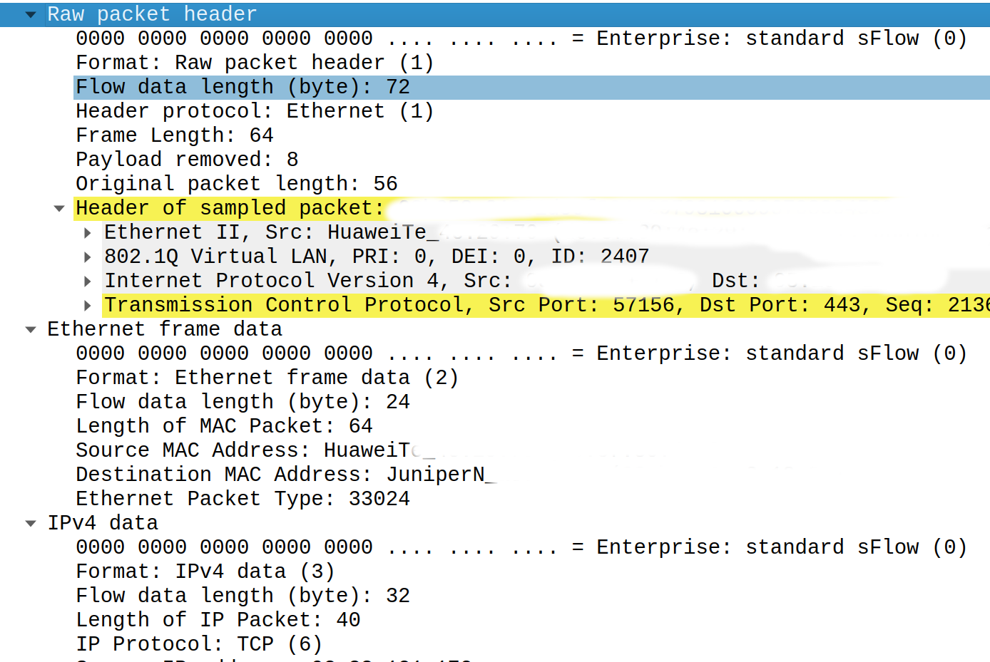 sFlow agent on Huawei sends too short packets when traffic includes ...