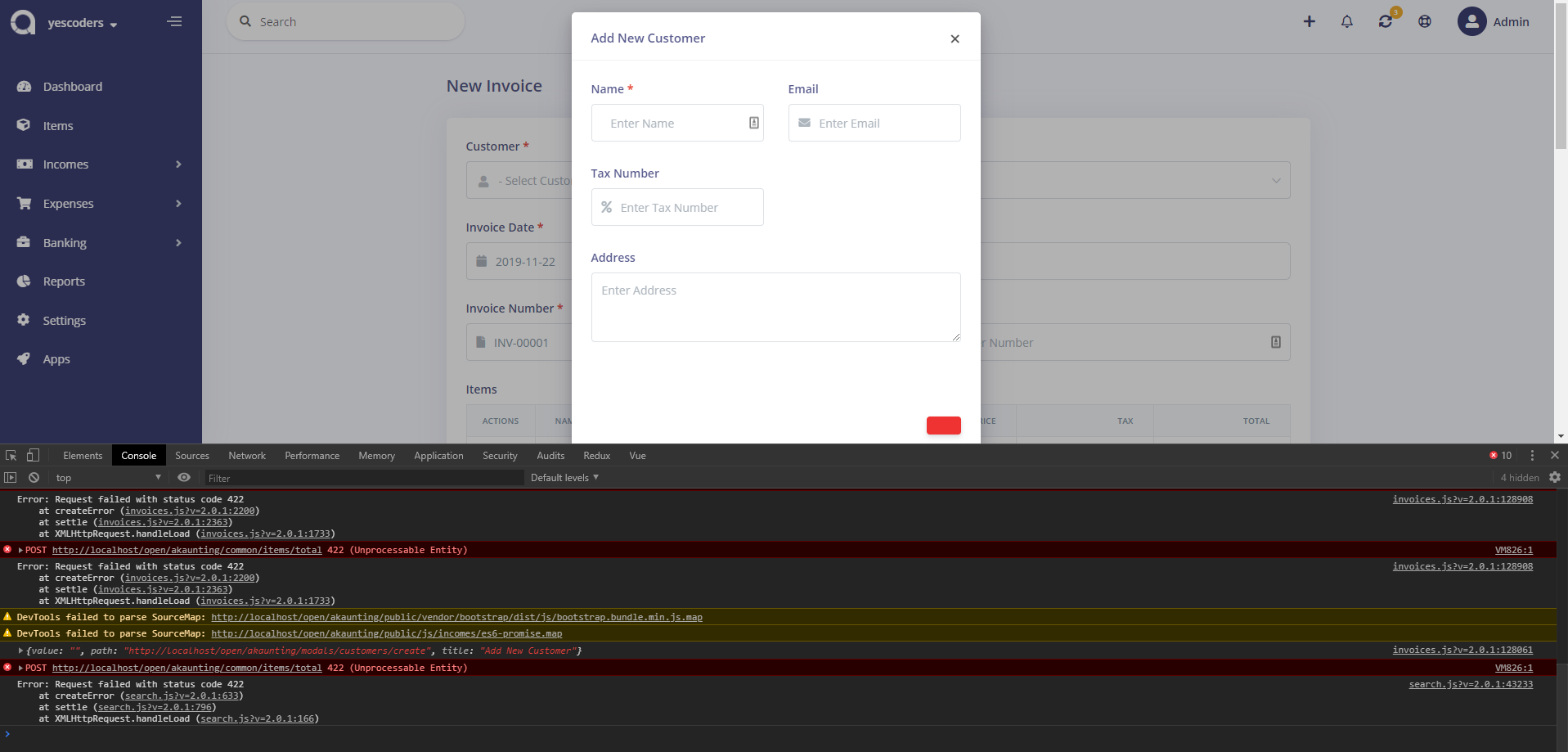 Invoice Screen hang · Issue #932 · akaunting/akaunting · GitHub