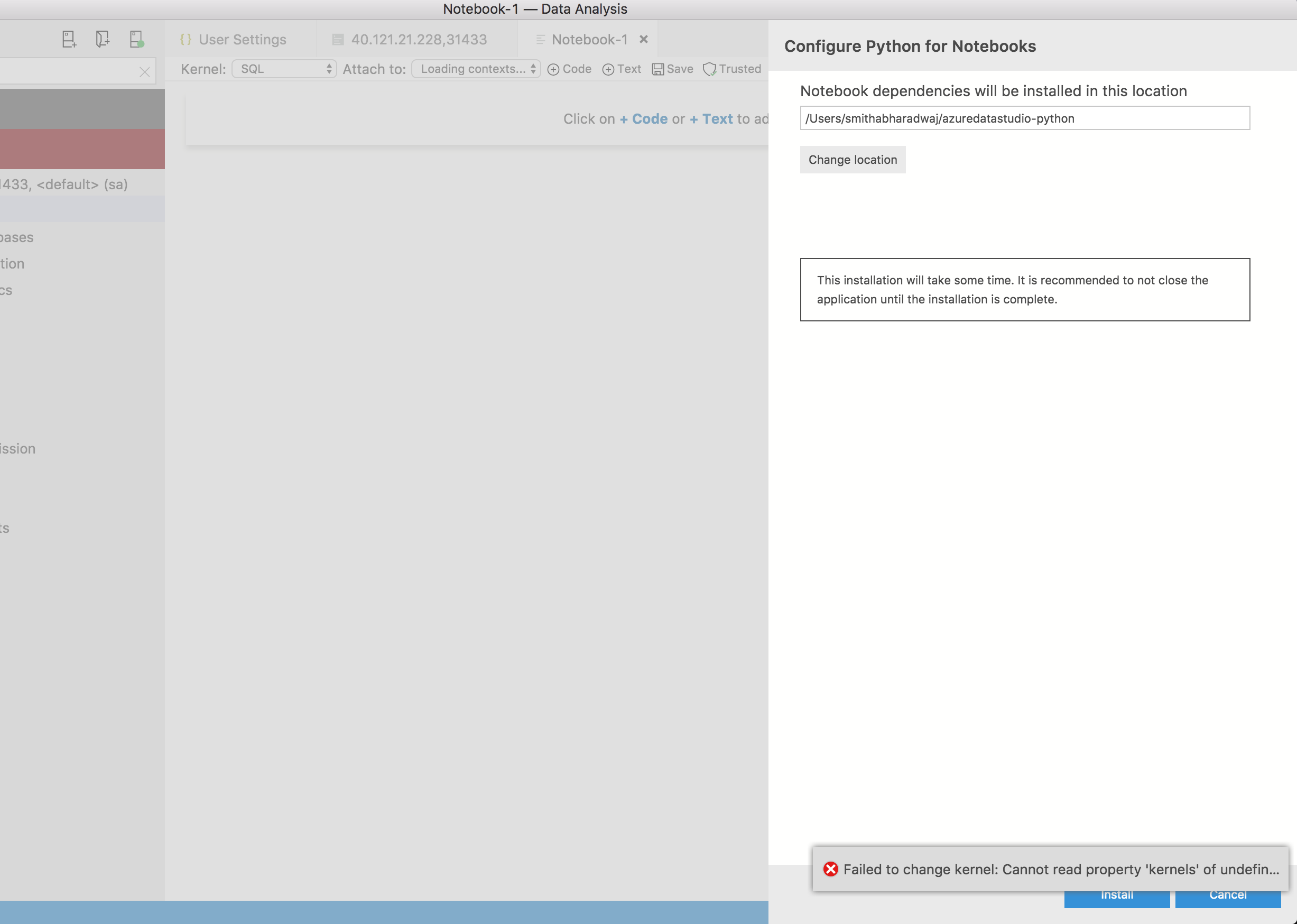 Notebook - Get Failed to change Kernel error message and Configure for ...