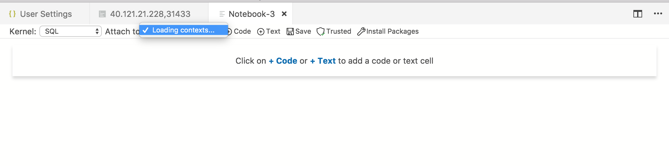 Notebook - Blocked from using SQL notebook as Attach to show Loading ...