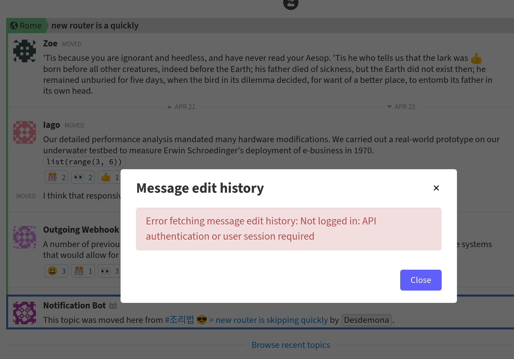 Clicking MOVED/EDITED to see message edit history fails for spectators · Issue #21963 · zulip ...