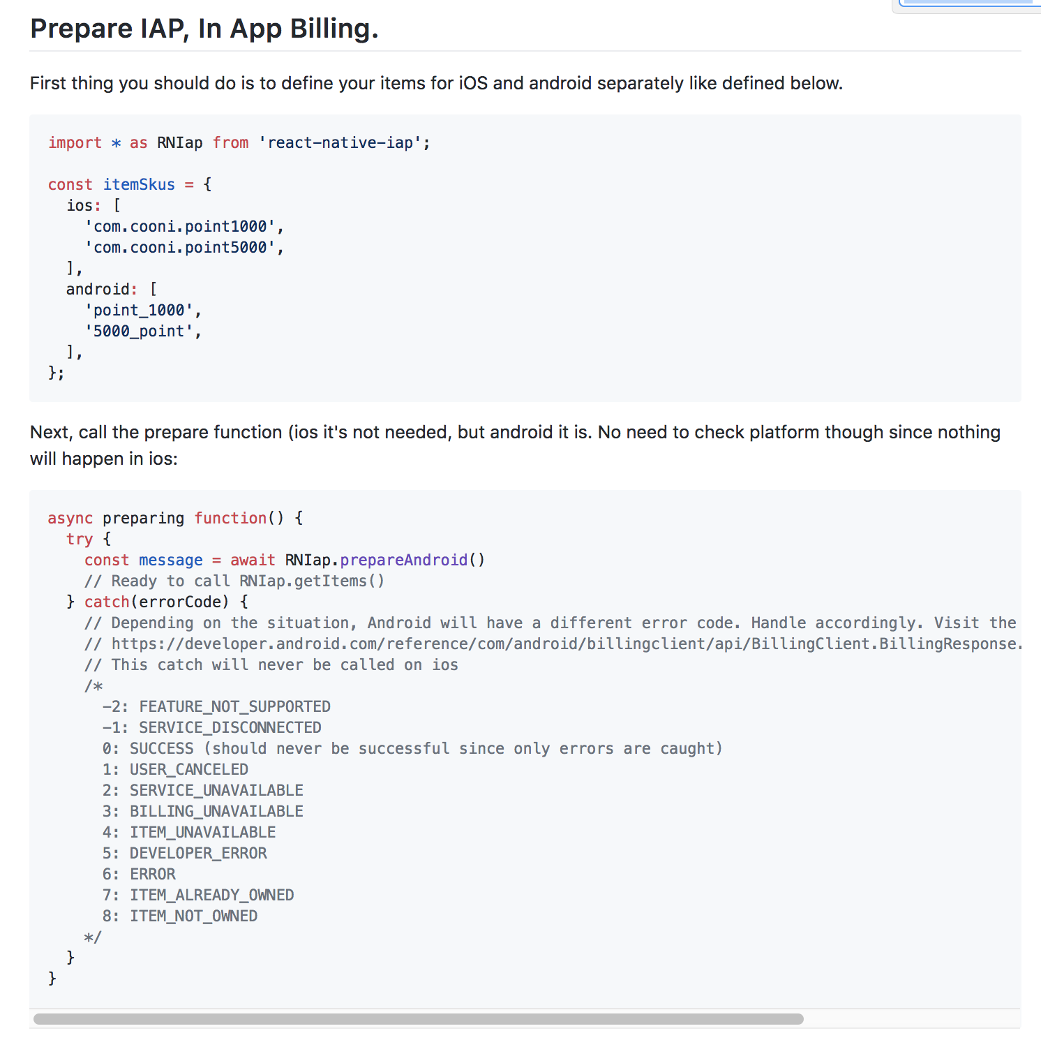 Help with documentation and crash after purchrase · Issue #54 · hyochan/react-native-iap · GitHub