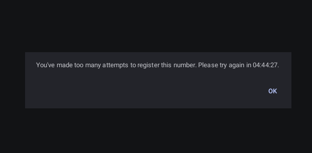 Can't (re)register: "You've made too many attempts to register this ...