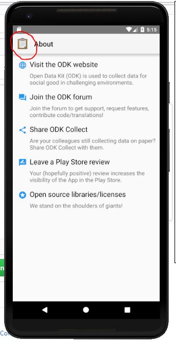 Missing Back Arrow (Up button) in Action Bar. · Issue #2025 · getodk/collect · GitHub