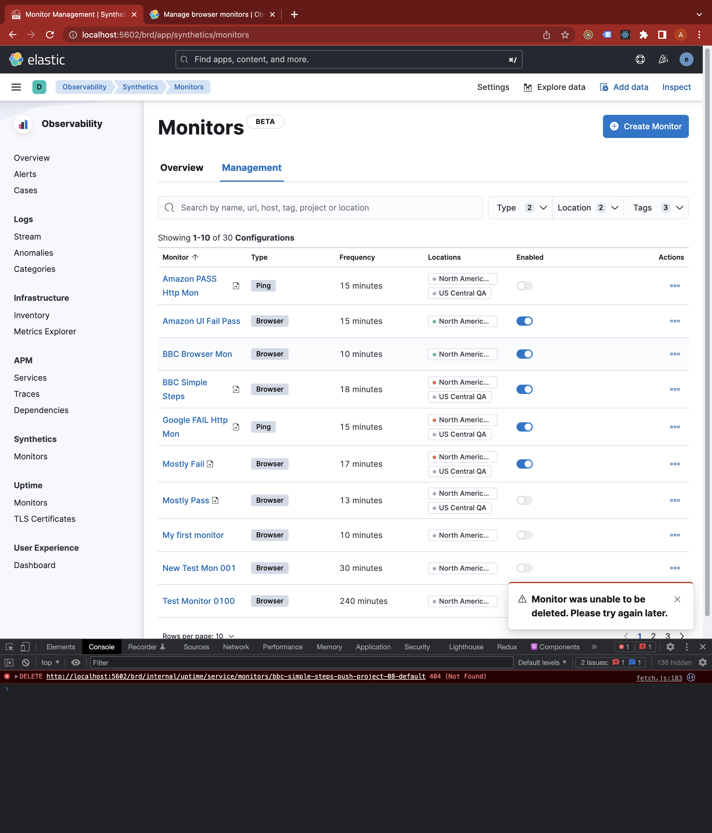 [Synthetics UI] Error deleting and editing project monitors · Issue #145780 · elastic/kibana ...