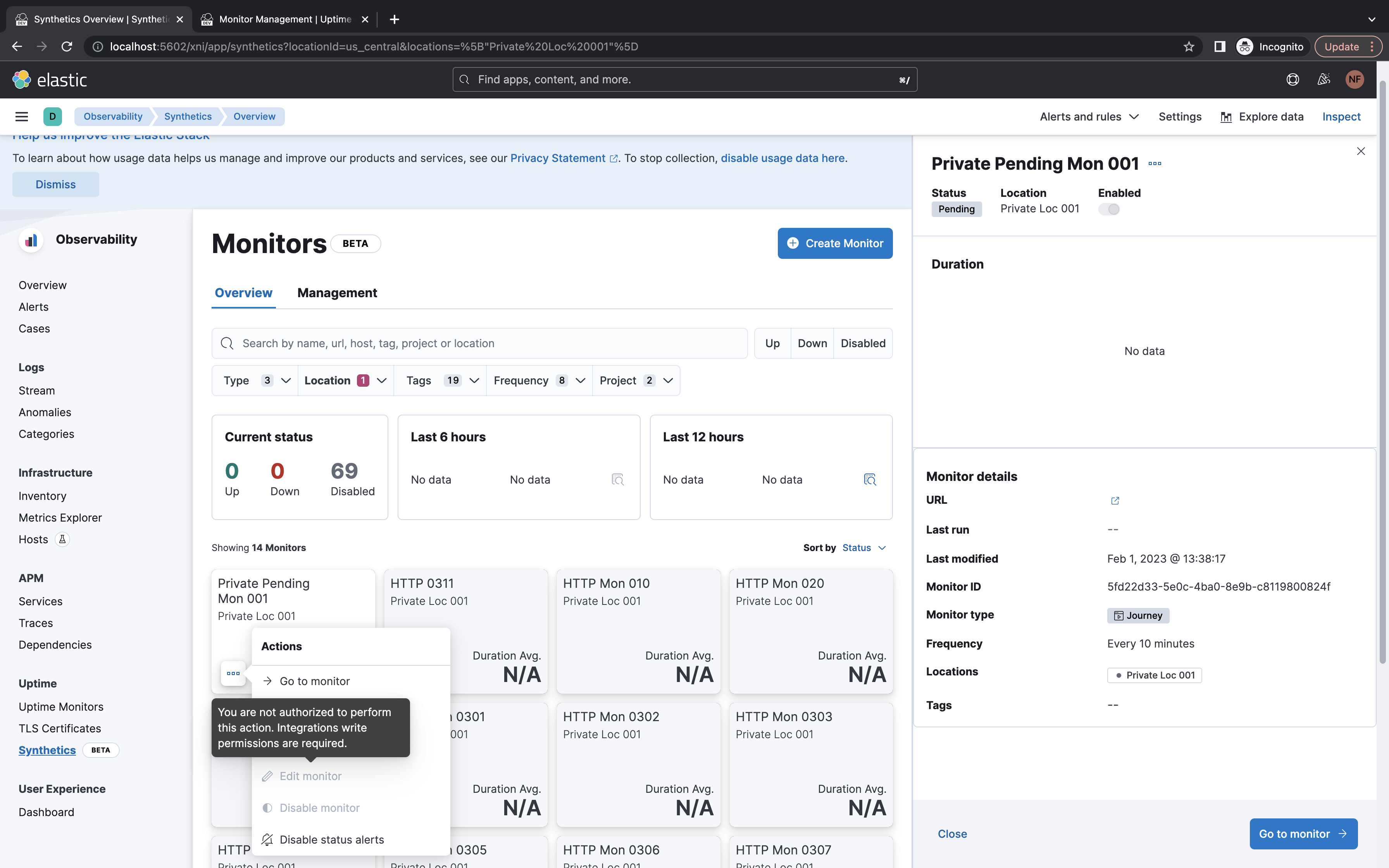 [Synthetics UI] Private locations for limited permissions · Issue #137471 · elastic/kibana · GitHub