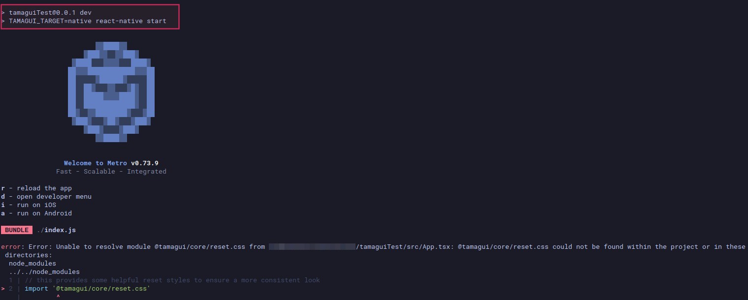 Error: Unable to resolve module @tamagui/core/reset.css · Issue #1136 · tamagui/tamagui · GitHub