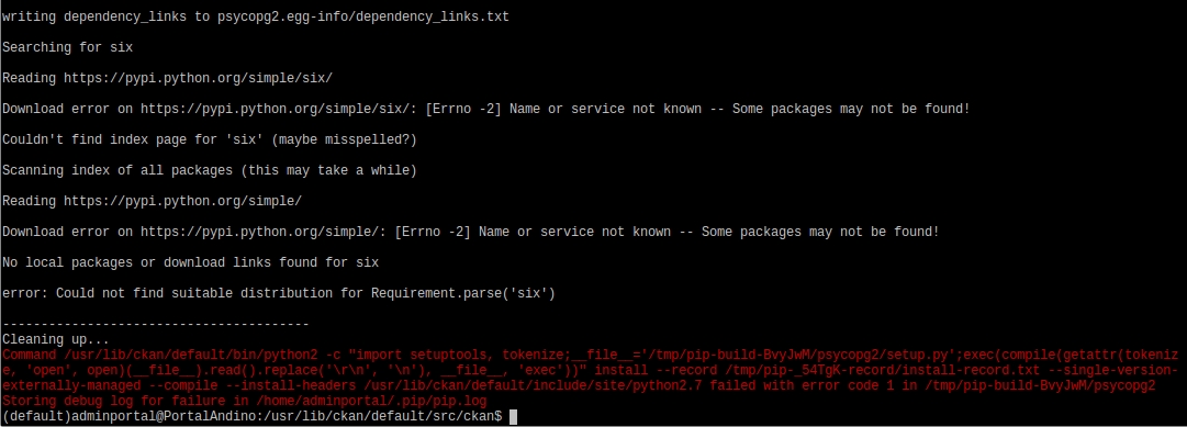 Could not find suitable distribution for Requirement.parse('six') · Issue #3906 · ckan/ckan · GitHub