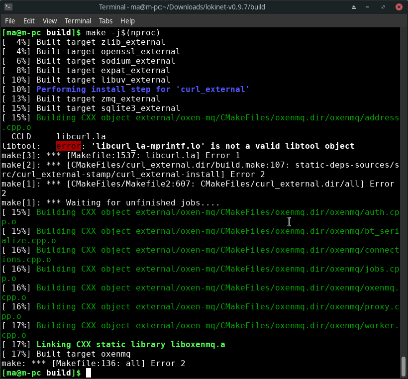 Libcurl La Mprintf Lo Is Not A Valid Libtool Object · Issue 1780 · Oxen Io Lokinet · Github