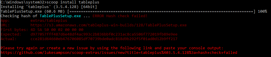 tableplus@3.5.4.128: hash check failed · Issue #4170 · ScoopInstaller/Extras · GitHub