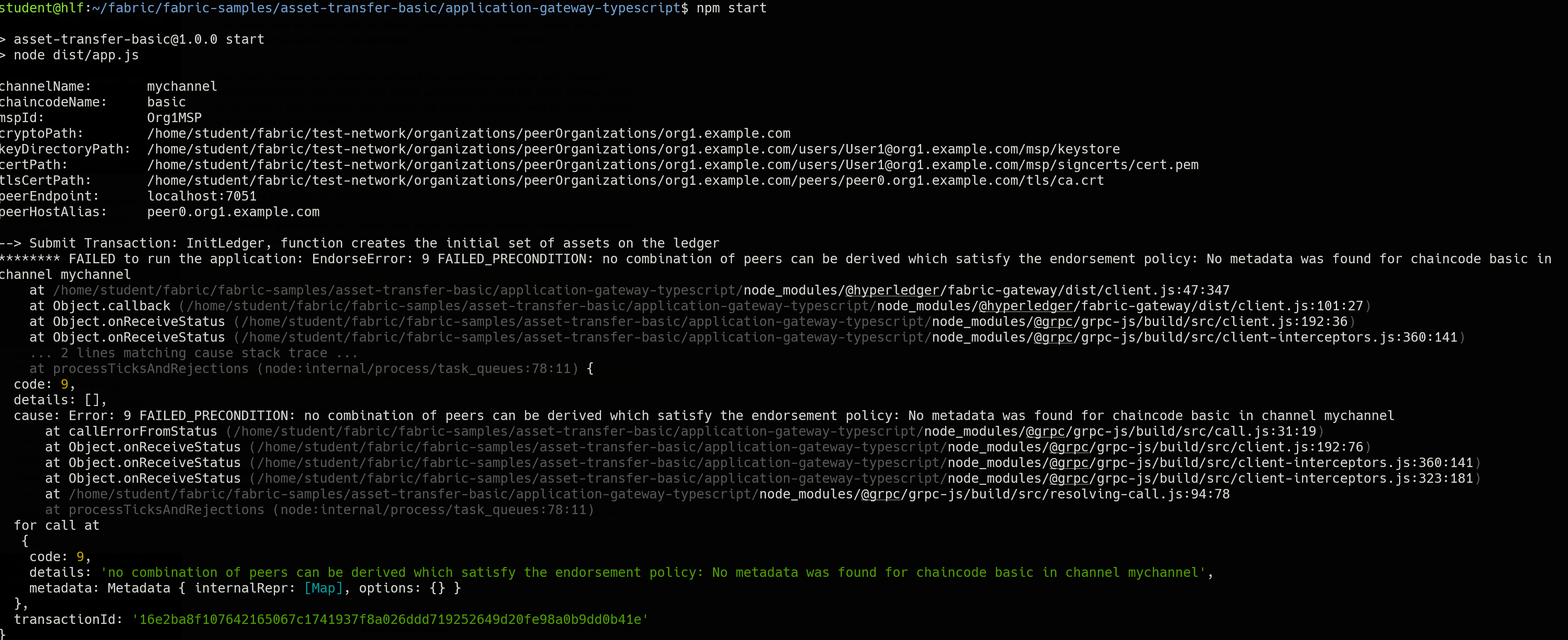 error: no combination of peers can be derived which satisfy the endorsement policy · Issue #604 ...
