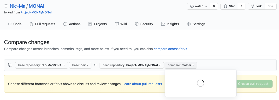 Can't select branch when creating pull request from forked repo to MONAI repo · Issue #2517 ...