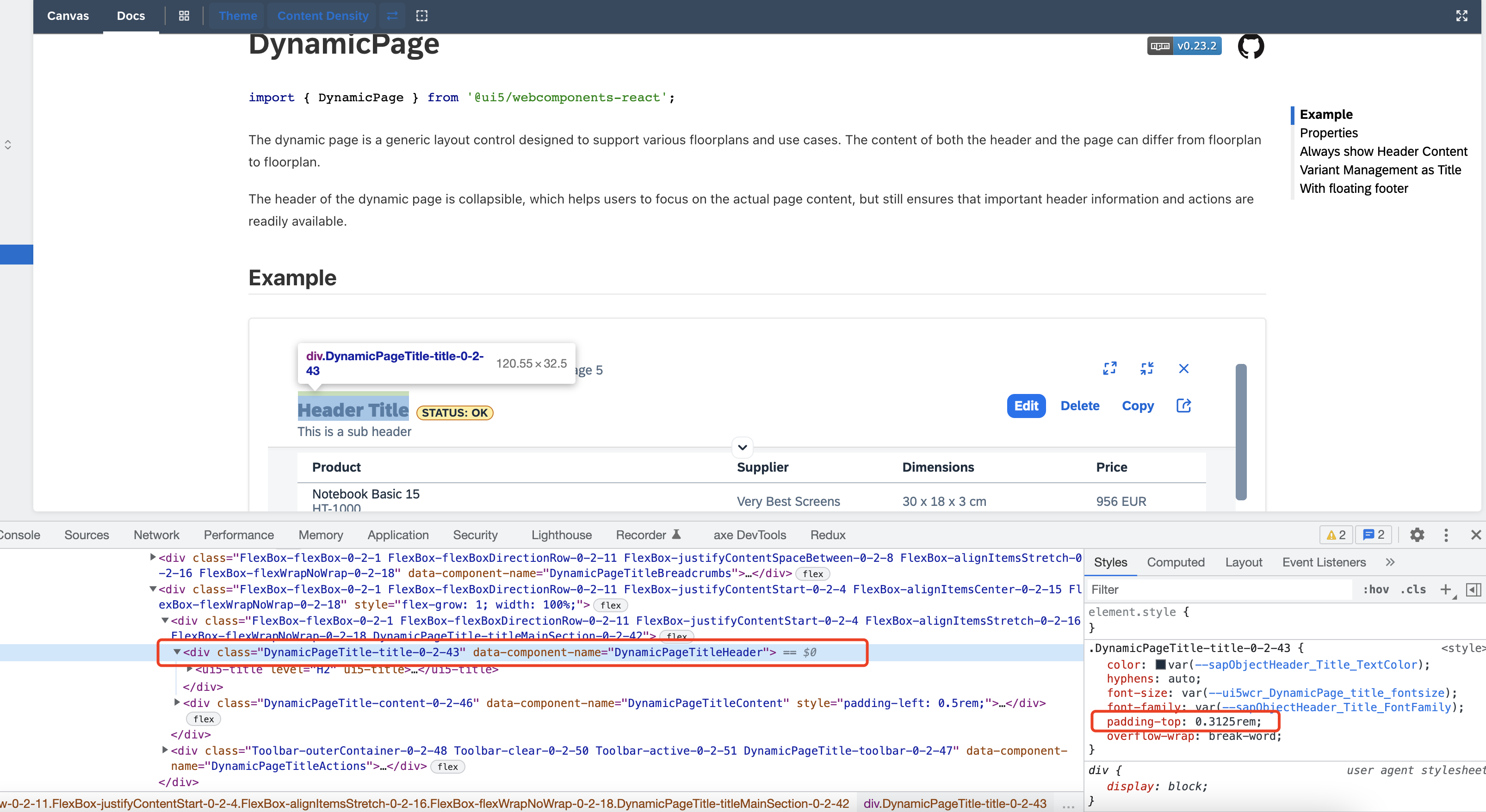 [SF][0.23.2]DynamicPageTitle]header's child elements have extra padding · Issue #2979 · SAP/ui5 ...