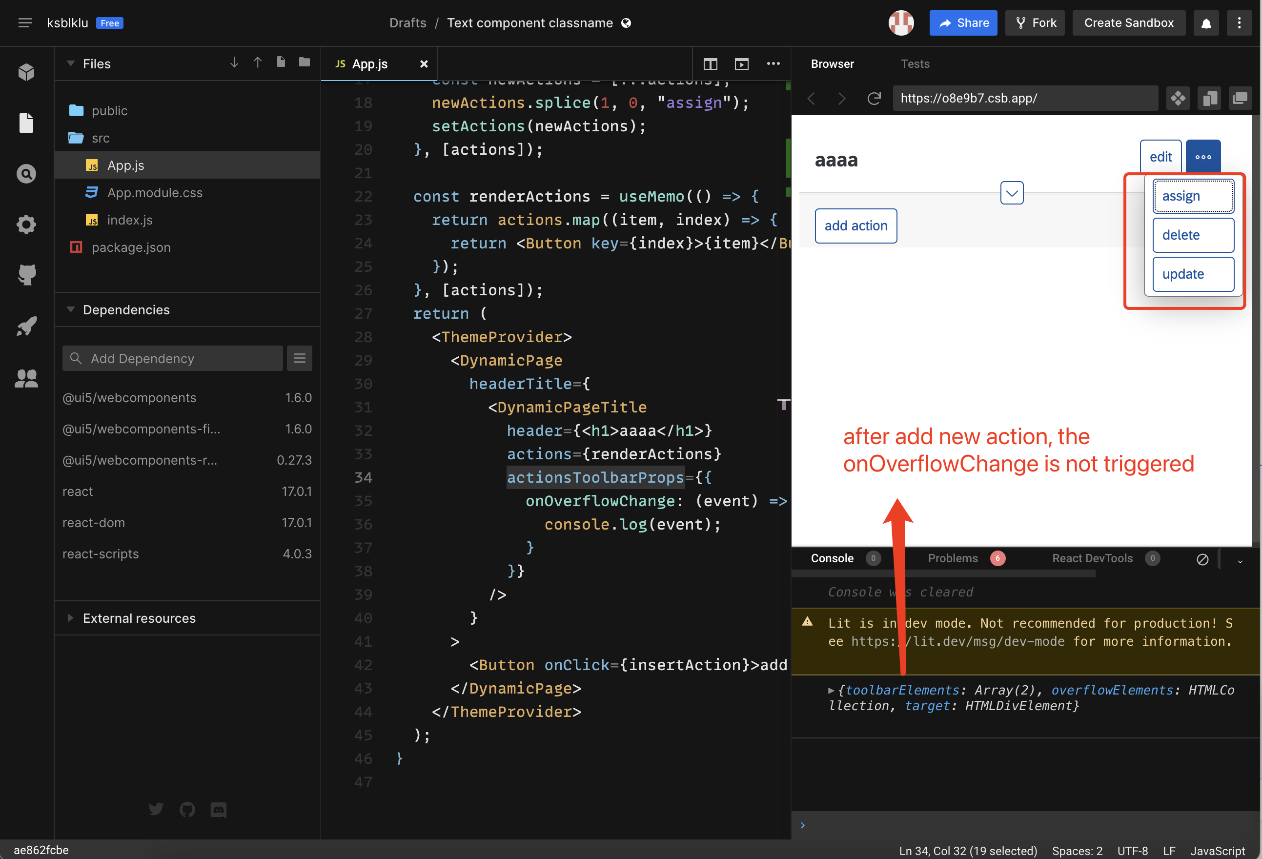 [SF][DynamicPageTitle][expect within two weeks]actionsToolbar onOverflowChange function not ...