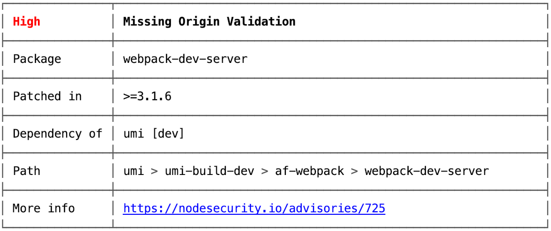 关于 Webpack Dev Server 漏洞提示 · Issue 1469 · Umijsumi · Github