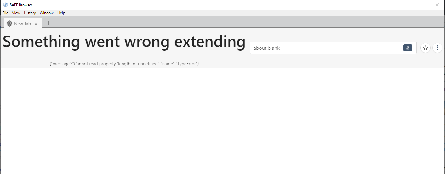 When I open `New Window`, opening it with an error message `Something ...