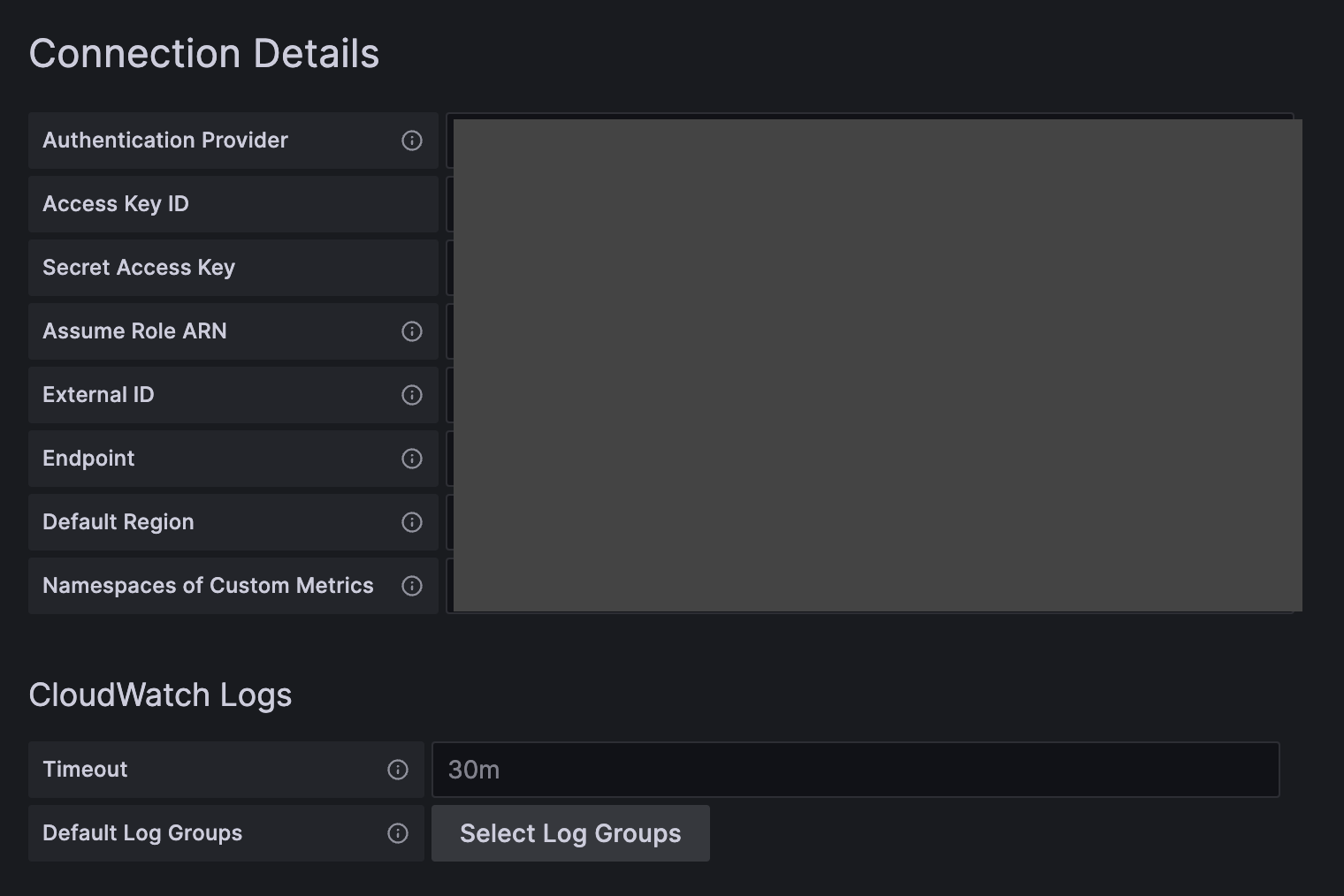 CloudWatch Logs: Configuration page timeout clarification · Issue #65471 · grafana/grafana · GitHub