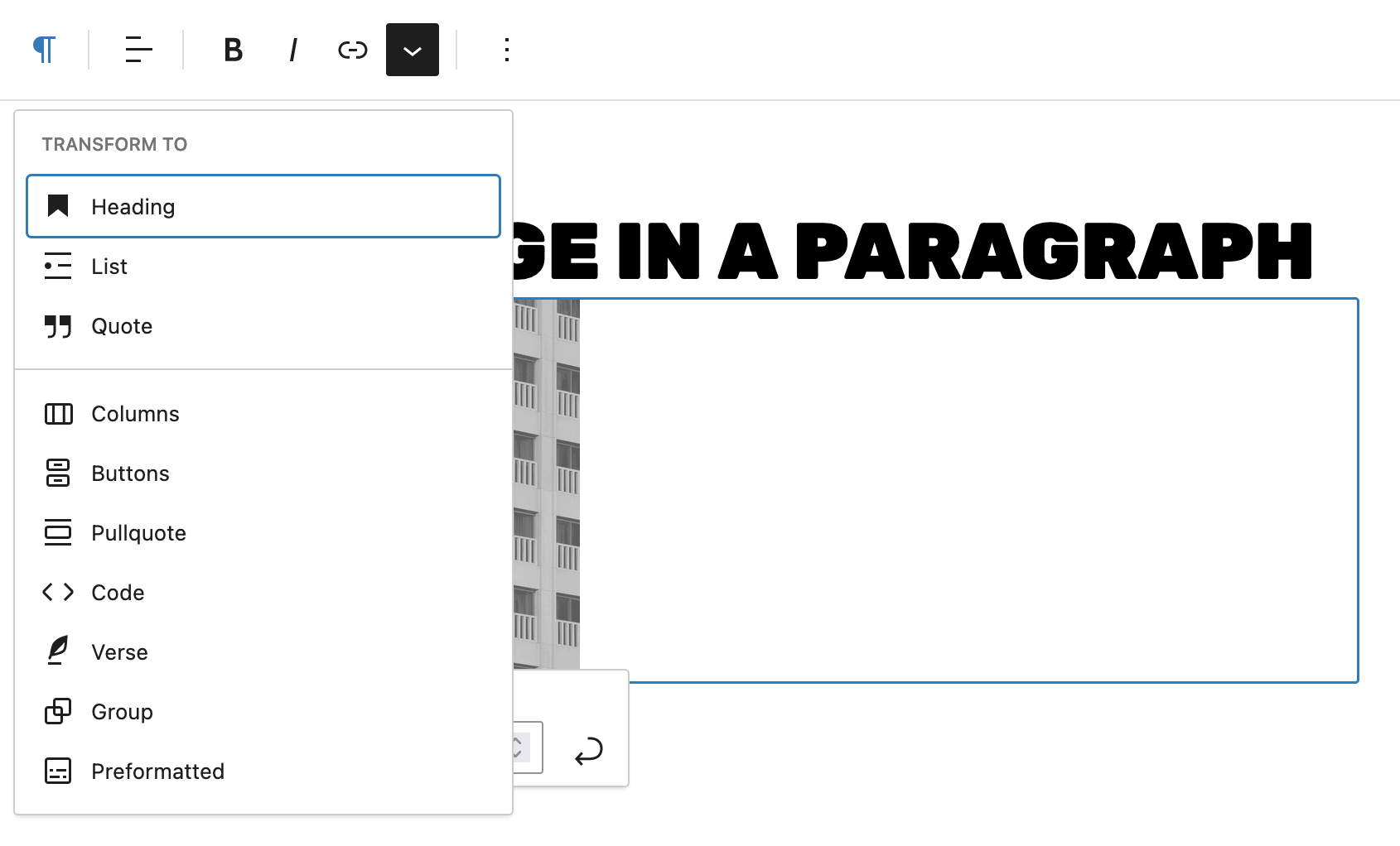 Paragraph with Image: Transform to image · Issue #56344 · WordPress/gutenberg · GitHub