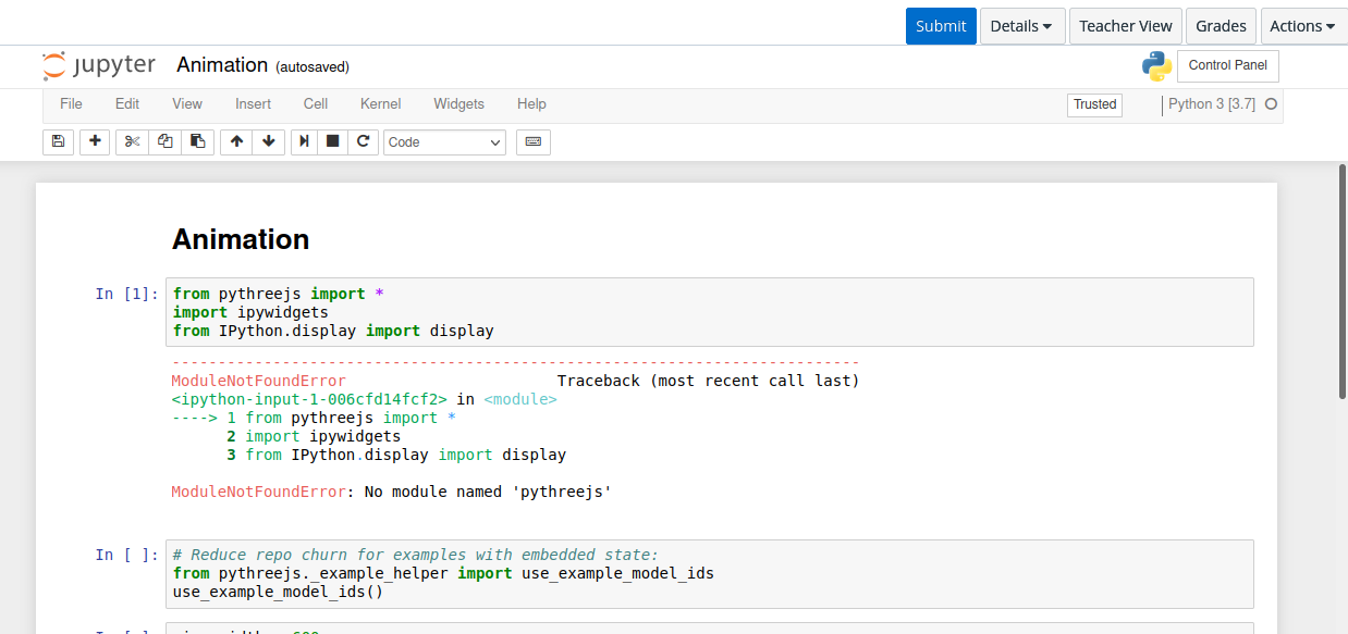 Check to see if pythreejs will work in Vocareum's notebooks · Issue #18 · moorepants/me41055 ...